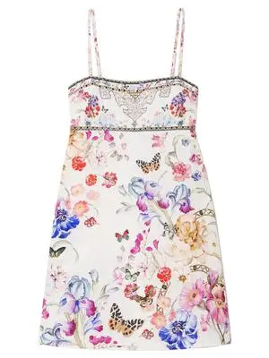 Camilla Embellished Floral-print Linen Mini Dress - White