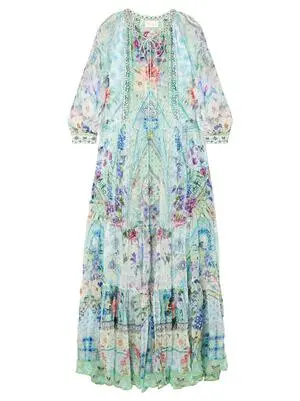 Camilla Embellished Tiered Printed Maxi Dress - Blue