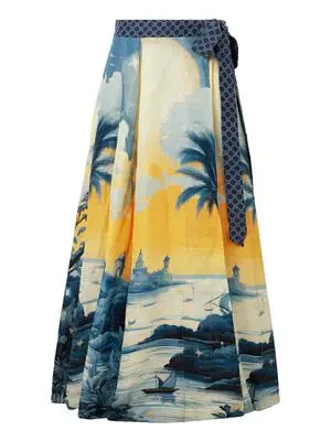 Camilla Embellished Printed Maxi Wrap Skirt - Blue