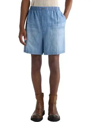 Acne Studios Oversize Cotton & Linen Chambray Shorts - Mid Blue