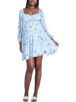 Motherhood Maternity Long Sleeve Tiered Mini Dress - Skyway Ditsy Floral