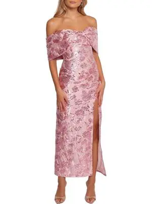 PETAL & PUP Lilia Off-the-shoulder Jacquard Maxi Dress - Pink