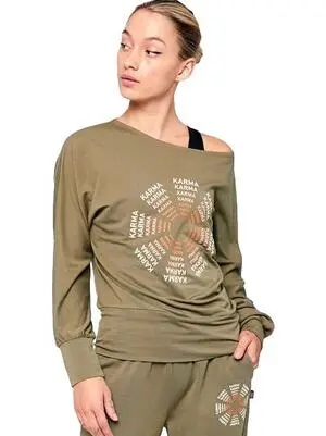 REBODY Karma Graphic Long Sleeve Top - Olive/print