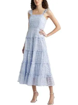 Chelsea28 3d Floral Lace Tiered Midi Dress - Blue Halogen