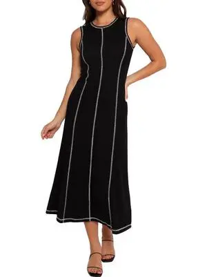 PETAL & PUP Kyrie Seamed Rib Midi Dress - Black White