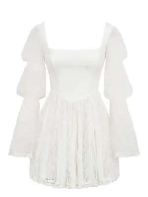 House Of Cb Puff-sleeve Lace Mini Dress - White