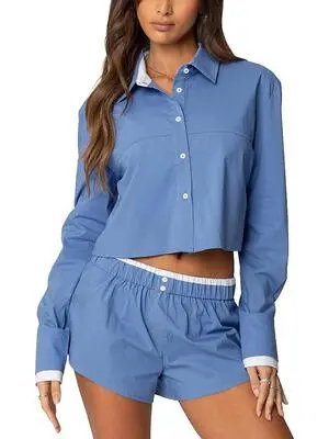 EDIKTED Danette Oversized Button-up Shirt - Blue