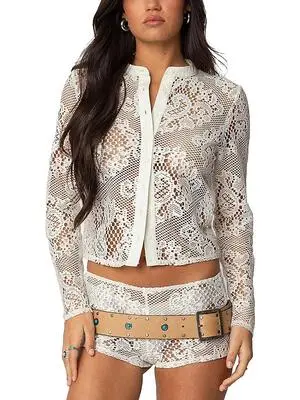 EDIKTED Peyson Sheer Lace Top - Cream