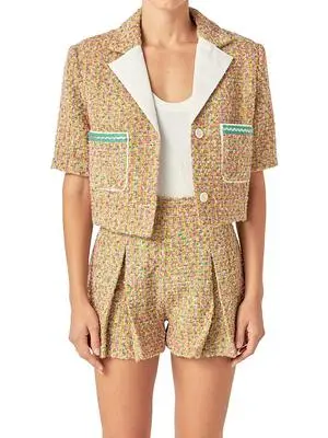 English Factory Boucle Cropped Jacket With Trim - Multicolor