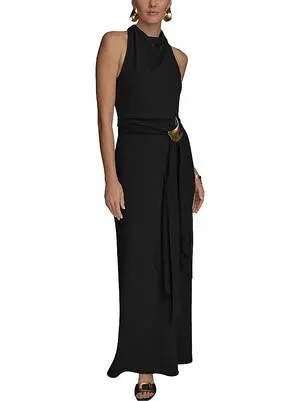 Donna Karan New York Cowlneck Gown With Sash Belt - Black/black
