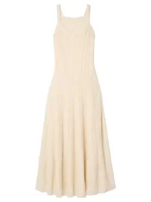 Khaite KHAITE Thora Pointelle-Knit Midi Dress Cream