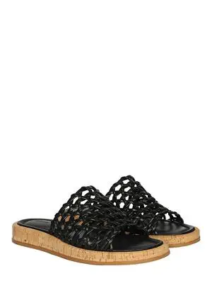 JELAVU Cloud Woven Leather Cork Slide Sandal - Black