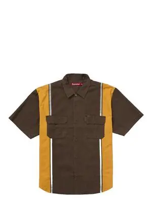 Supreme Reflective Stripe Short Sleeve Work Shirt - Brown