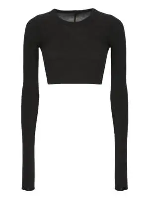 Rick Owens Long Sleeve Crop Tee Shirt - Black