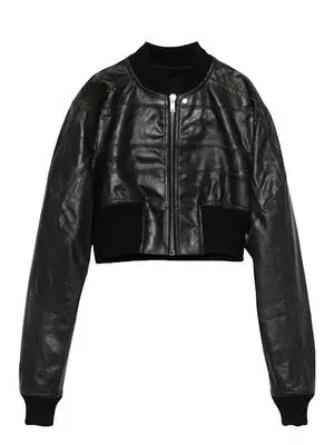 Rick Owens Cropped Leather Girdered Bomber Jacket - Black
