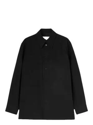 JIL SANDER Long Sleeved Wool Gabardine Shirt - Black