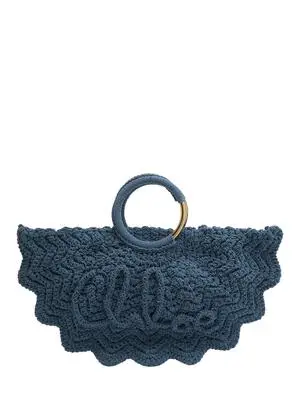 Chloé Paravent Logo Raffia Tote - Dark Blue