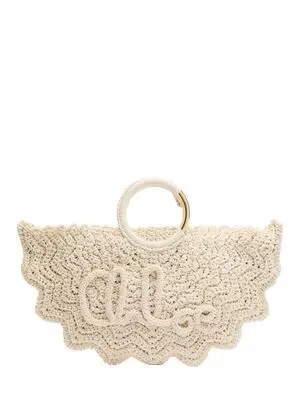 Chloé Chloe Paravent Logo Raffia Tote Ivory