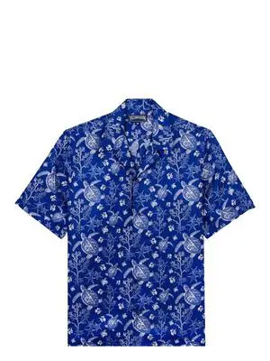 Vilebrequin Silk Bowling Shirt Xray Turtles Shirt Charli - Blue