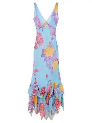 DONDE ESTEBAN Flores Chiffon Maxi Dress - Blue