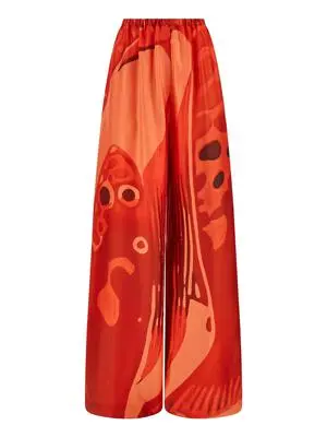 FERRAGAMO Printed Silk Palazzo Trousers - Red