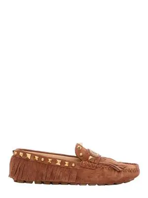 Valentino Garavani Plaster Caster Driver Loafer With Fringe - Copper Brown