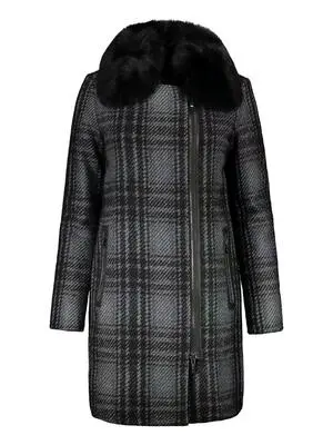 MOORER Amaranto Check Coat With Faux-fur Collar - Grey
