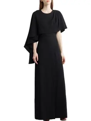 Black Halo Martine Asymmetric Cape Gown - Black