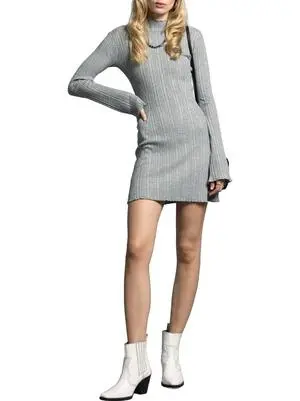 WEEKEND LOS ANGELES Mirren Long Sleeve Ribbed Sweater Dress - Heather Grey