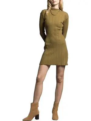 WEEKEND LOS ANGELES Mirren Long Sleeve Ribbed Sweater Dress - Oregano