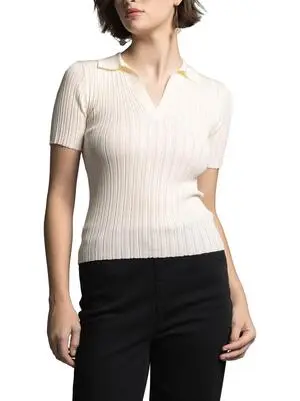 WEEKEND LOS ANGELES Courtney Johnny Collar Rib Top - Creme