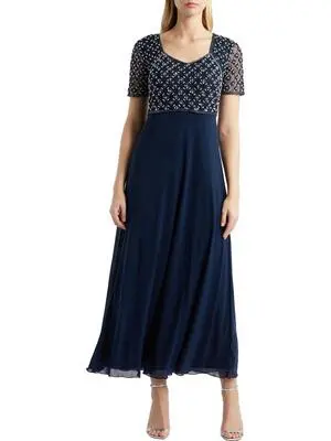 Pisarro Nights Faux Pearl Bodice Gown - Navy 410