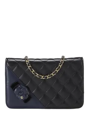 Chanel Lambskin Camellia Wallet-on-chain - Black