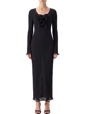 Magda Butrym Pleated Midi Dress With Flower Appliqu - Black