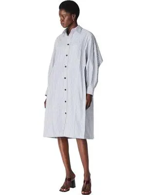 BOTTEGA  VENETA Bottega Veneta Striped Cotton Shirt Dress - White/squill/ebony