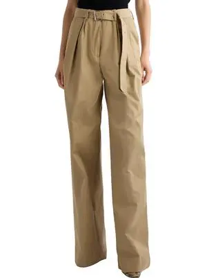 Dries Van Noten Belted Baggy Cotton Twill Pants - Beige