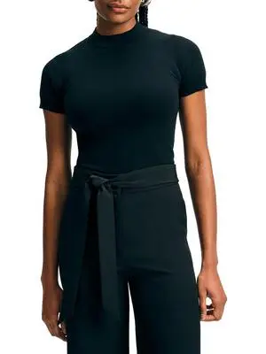 ISAAC MIZRAHI NEW YORK Mock Neck Short Sleeve Sweater - Black