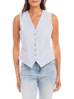 Karen Kane Striped Buttoned Vest - Blue Stripe