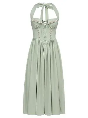House Of Cb Halter-neck Cotton Midi Dress - Reseda