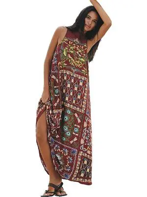 Anthropologie Farm Rio Halter Maxi Dress Plum Print