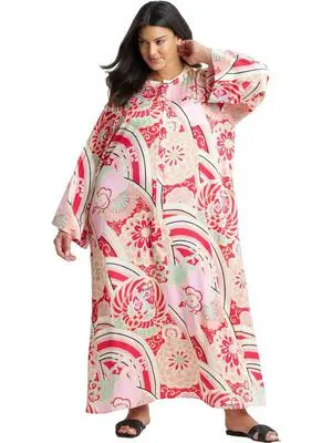 Natori Medallion Zip Caftan - Pink