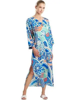 Natori Medallion Printed Caftan - Blue