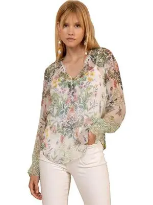 Hale Bob Monica Floral Silk Top - Neutral