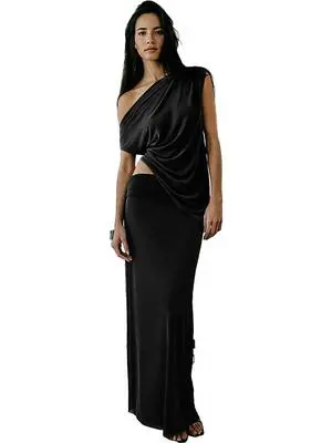 Free People Cascadia Tunic With Asymmetrical Hem And Off-the-shoulder Neckline - Black