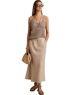REISS Roxi Slip Midi Skirt - Neutral