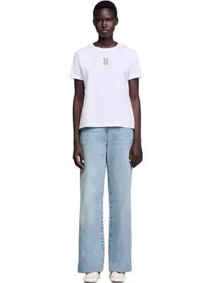 Sandro Cotton T-shirt With Embroidery - White