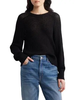 525 America 525 Margot Openwork Cotton Mesh Sweater Black