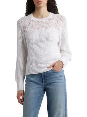 525 America 525 Margot Openwork Cotton Mesh Sweater Bleach White