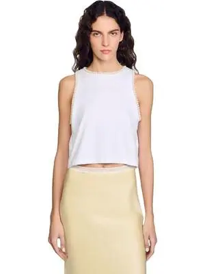 Sandro Beaded Crop Top - Ecru