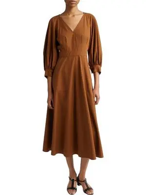 Max Mara Pedaggi Fit & Flare Cotton Poplin Dress - Tobacco